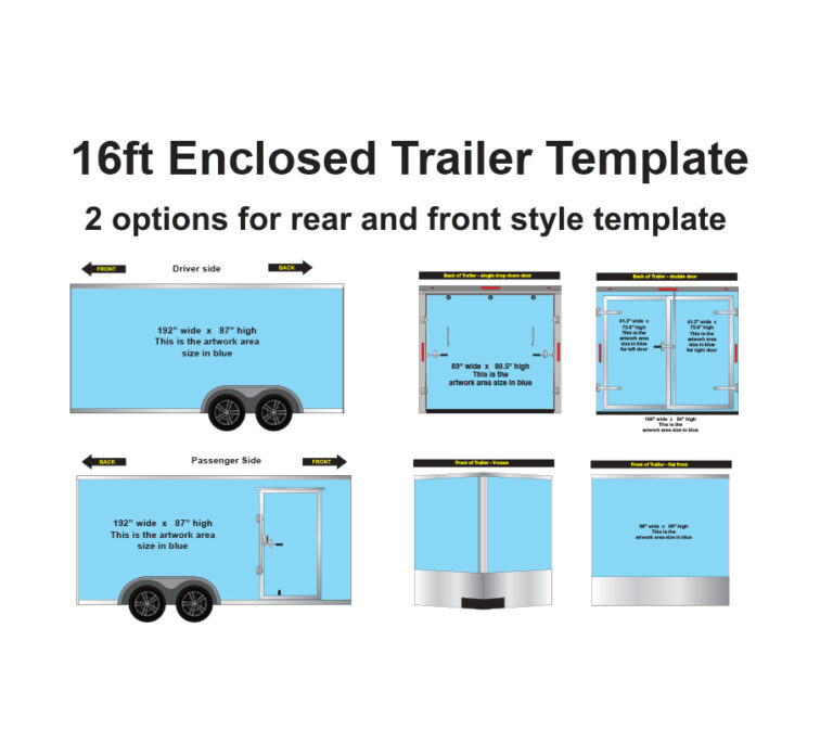 Enclosed 16ft trailer vector template