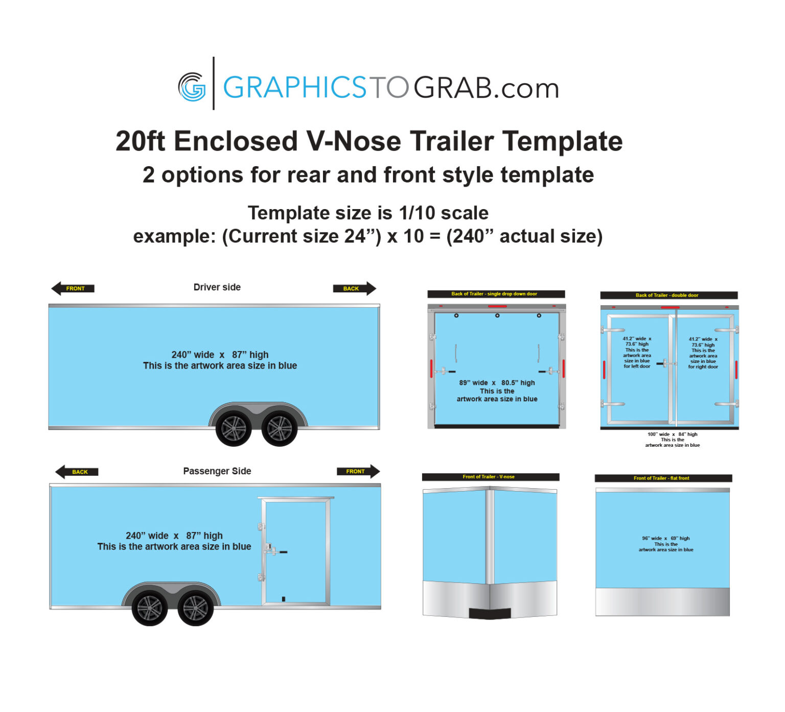 Enclosed 20ft trailer vector template